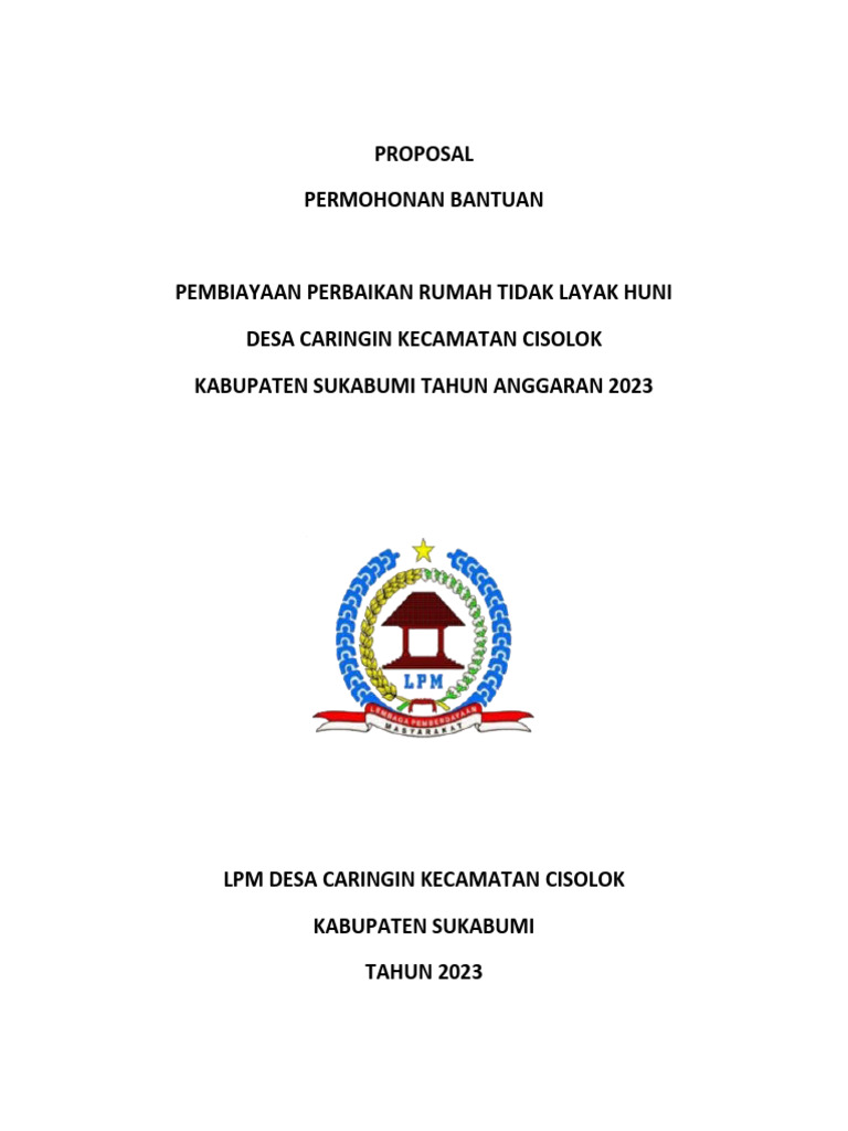 Cover Proposal Permohonan Perbaikan RTLH-LPM Desa Kel | PDF