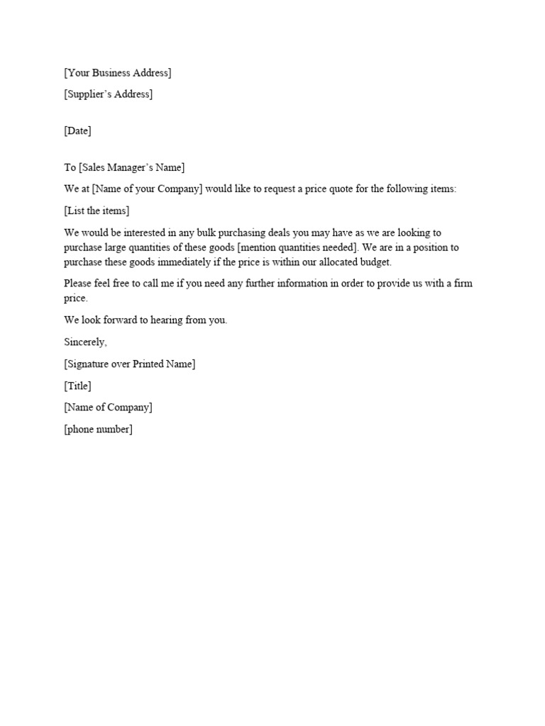 Request for Quotation Letter Template | PDF | Selenium (Software ...