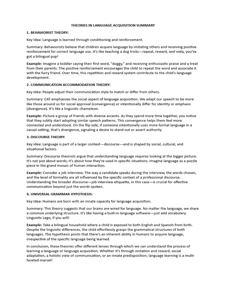 Language Acquisition Theories Explained | PDF | Language Acquisition ...