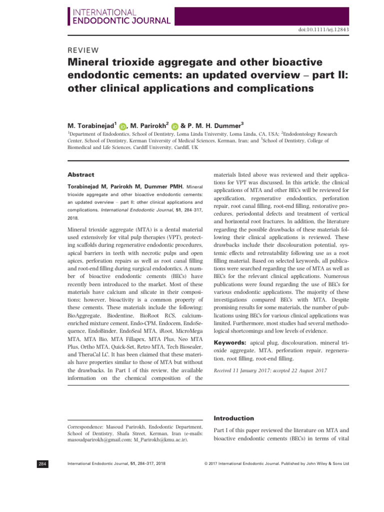 Int Endodontic J - 2017 - Torabinejad - Mineral Trioxide Aggregate and ...