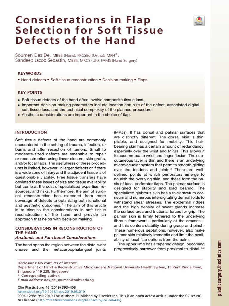 Considerations in Flap Selection For Soft Tissue D | PDF | Hand | Foot