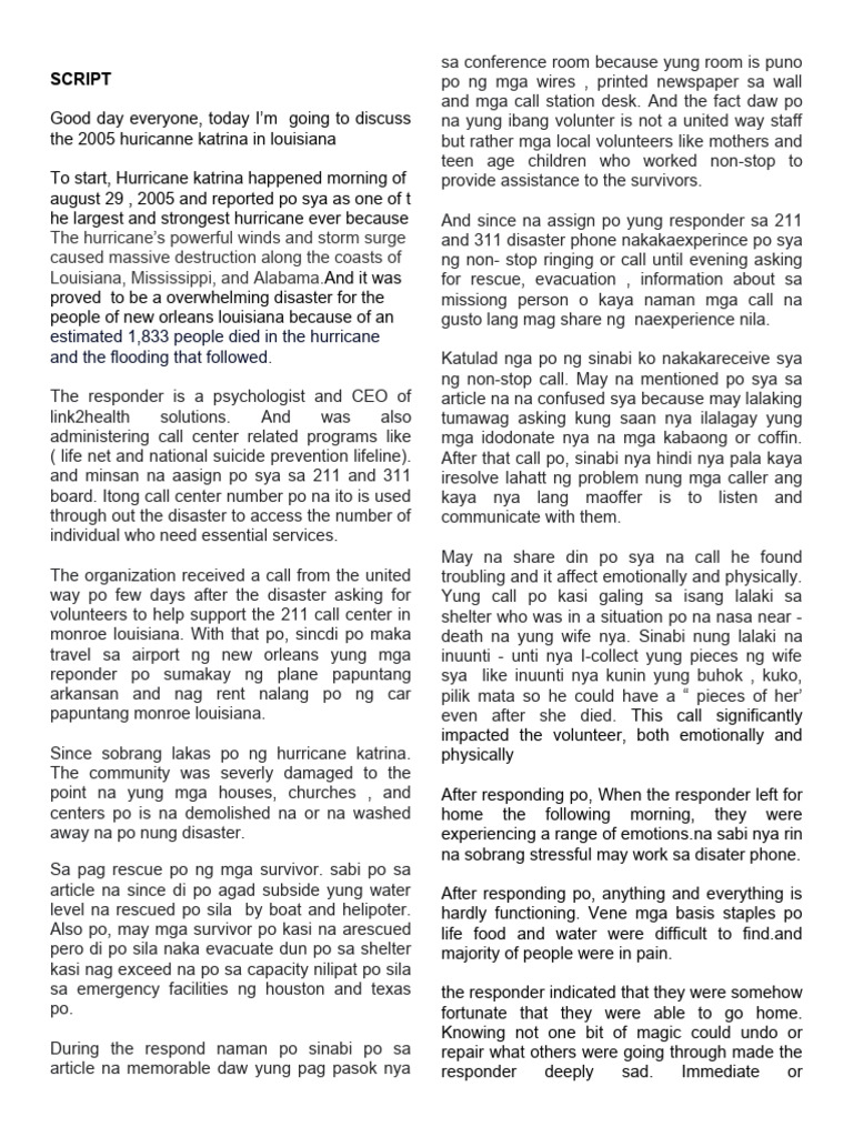 SCRIPT | PDF | Hurricane Katrina | Atlantic Hurricanes