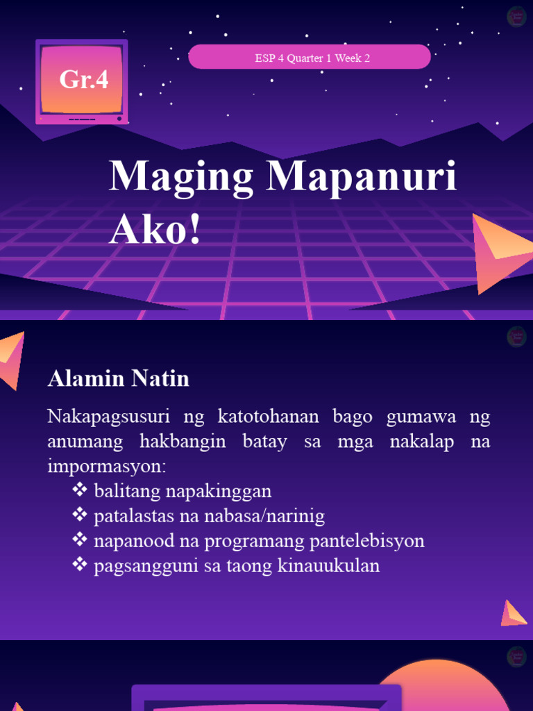 Esp 4 q1 w2 Maging Mapanuri Ako | PDF