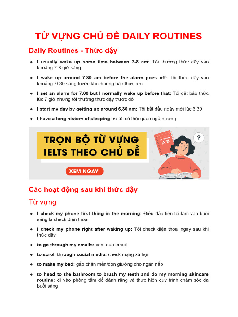 04 - Từ vựng IELTS chủ đề Daily Routines | PDF