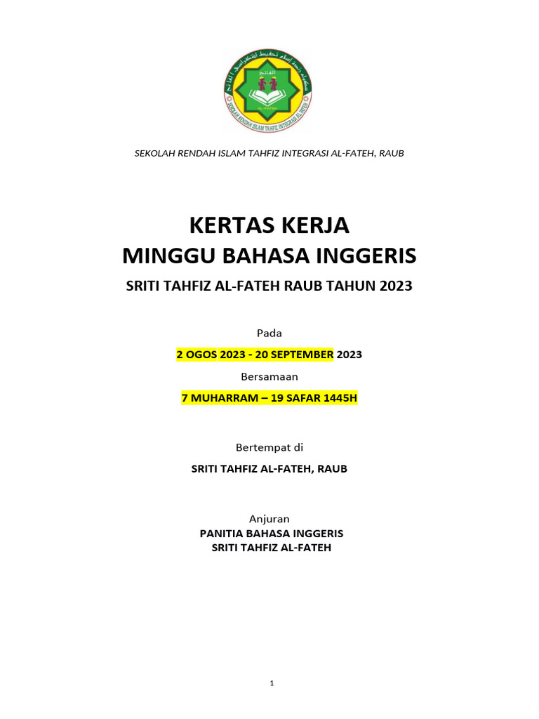 Kertas Kerja Bulan Kemerdekaan Sriti 2023 | PDF