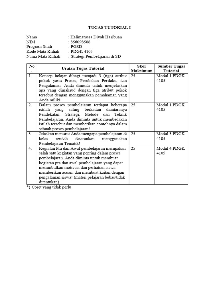 Sesi 3 Tugas Tutorial 1 Strategi Pembelajaran | PDF