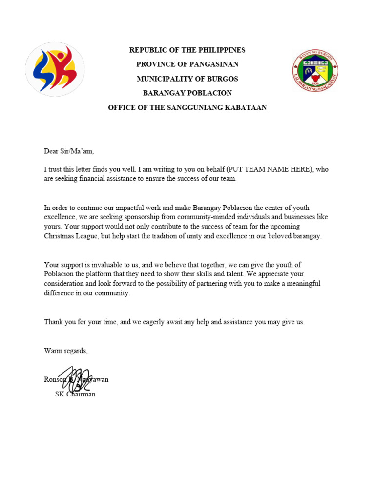 Team Building Sponsorship Request Letter | PDF