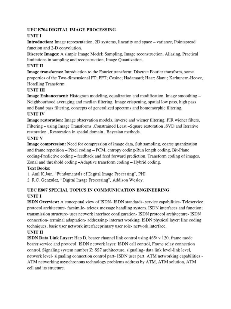 Uec E704 Digital Image Processing | PDF | Asynchronous Transfer Mode | Communications Protocols