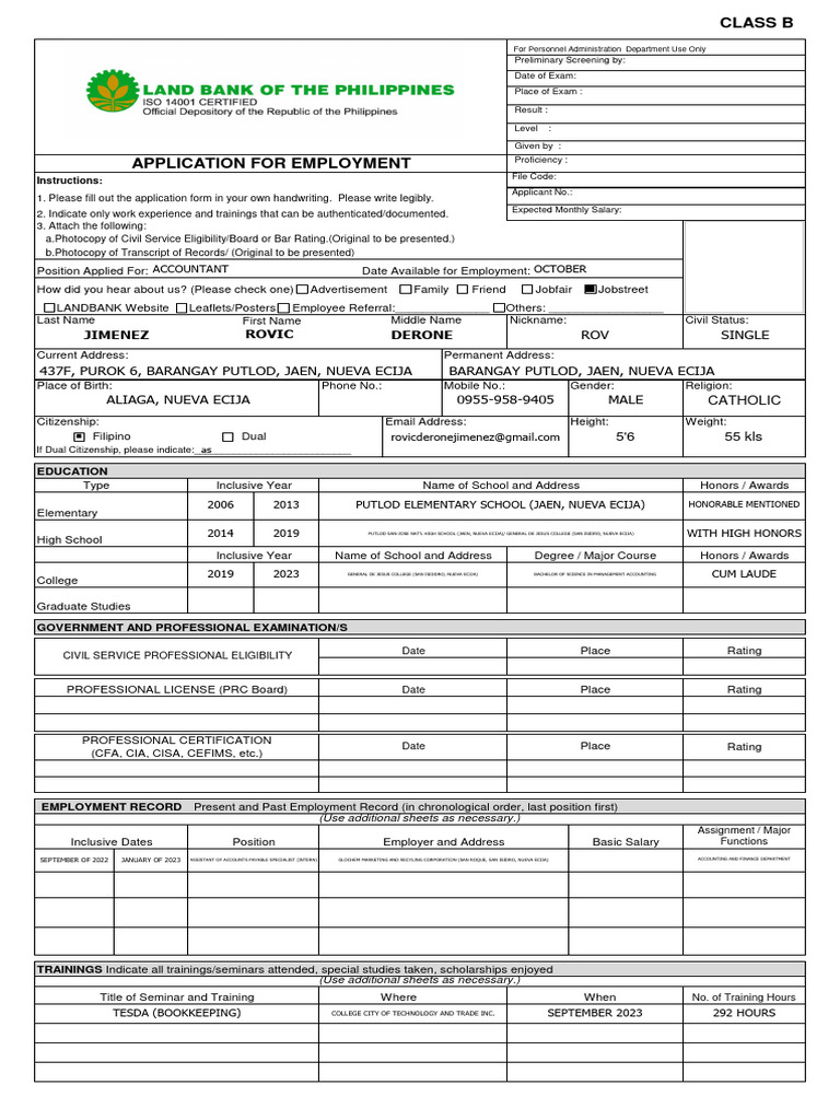 Philippine Employment Application Form | PDF | Information