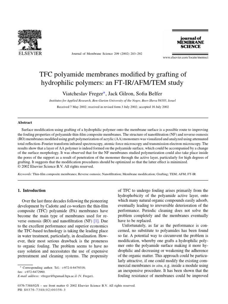 TFC Polyamide Membranes Modified by Grafting of Hydrophilic Polymers ...