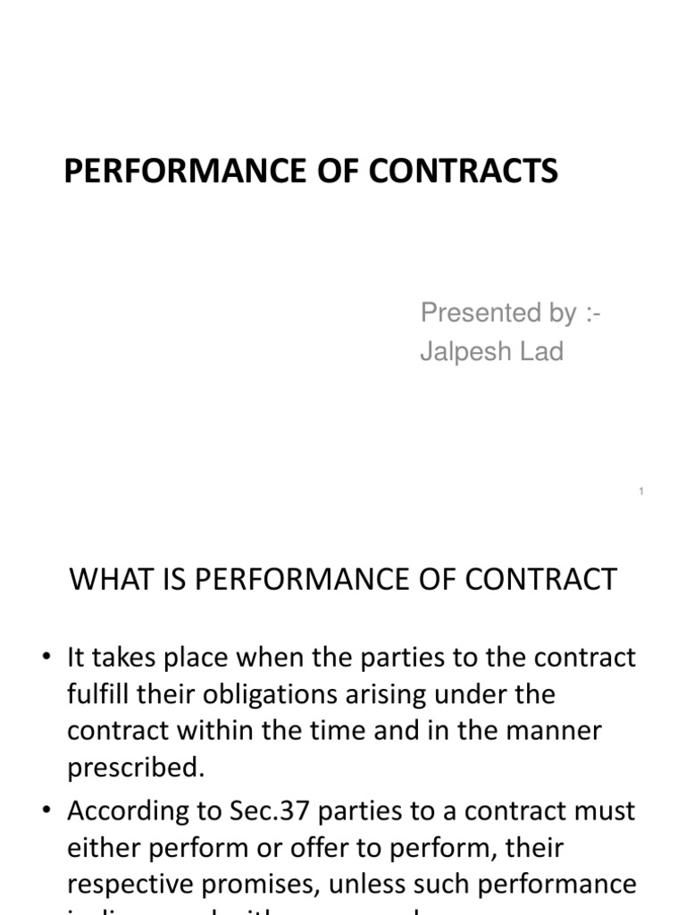 Performance of Contracts: Presented By:-Jalpesh Lad | PDF | Assignment ...