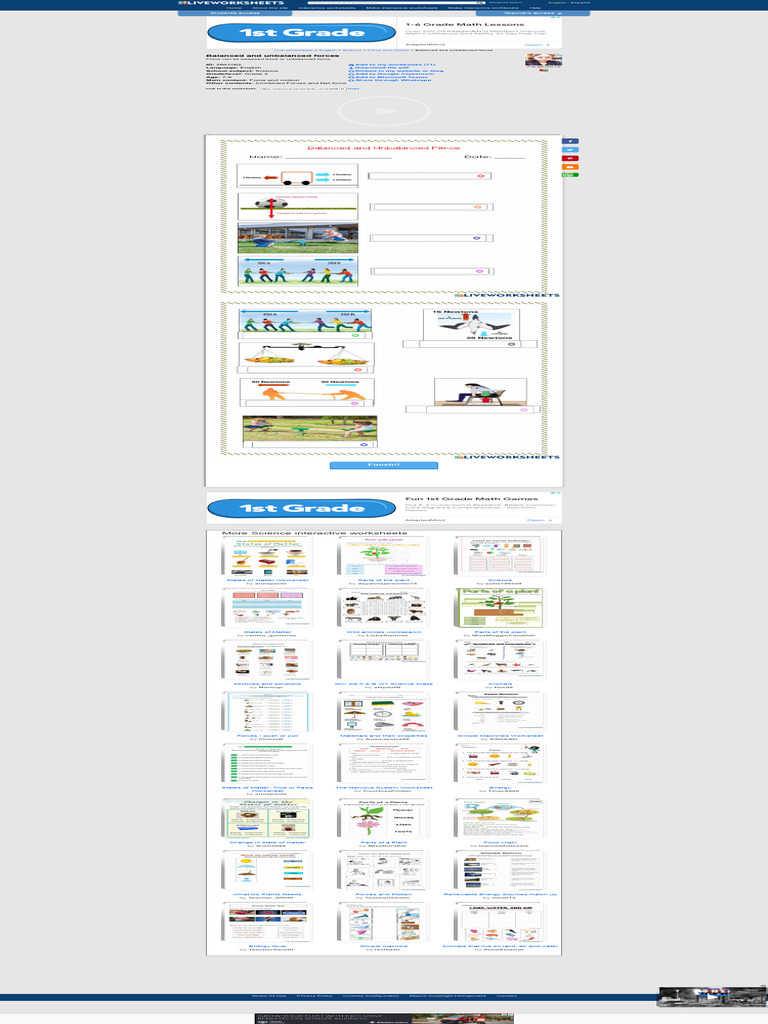Balanced and Unbalanced Forces | PDF | Worksheet | Force