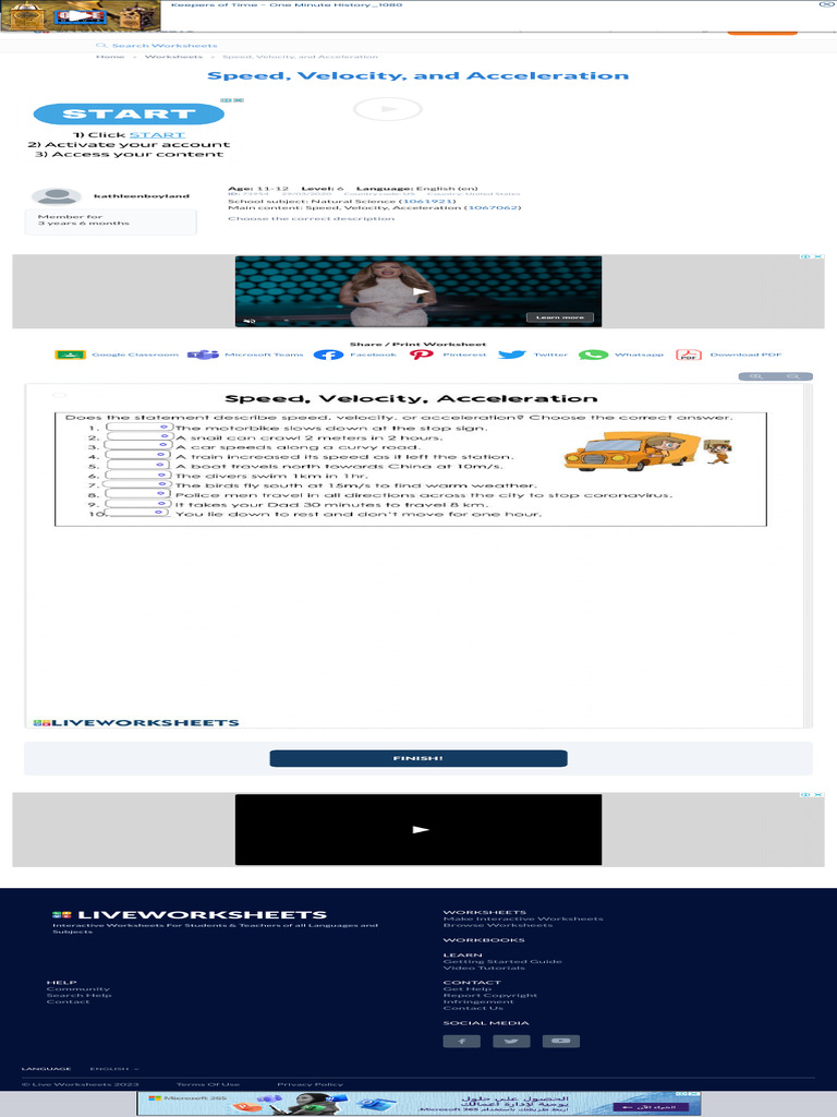 Speed, Velocity, and Acceleration Worksheet Live Worksheets | PDF | Worksheet | Software