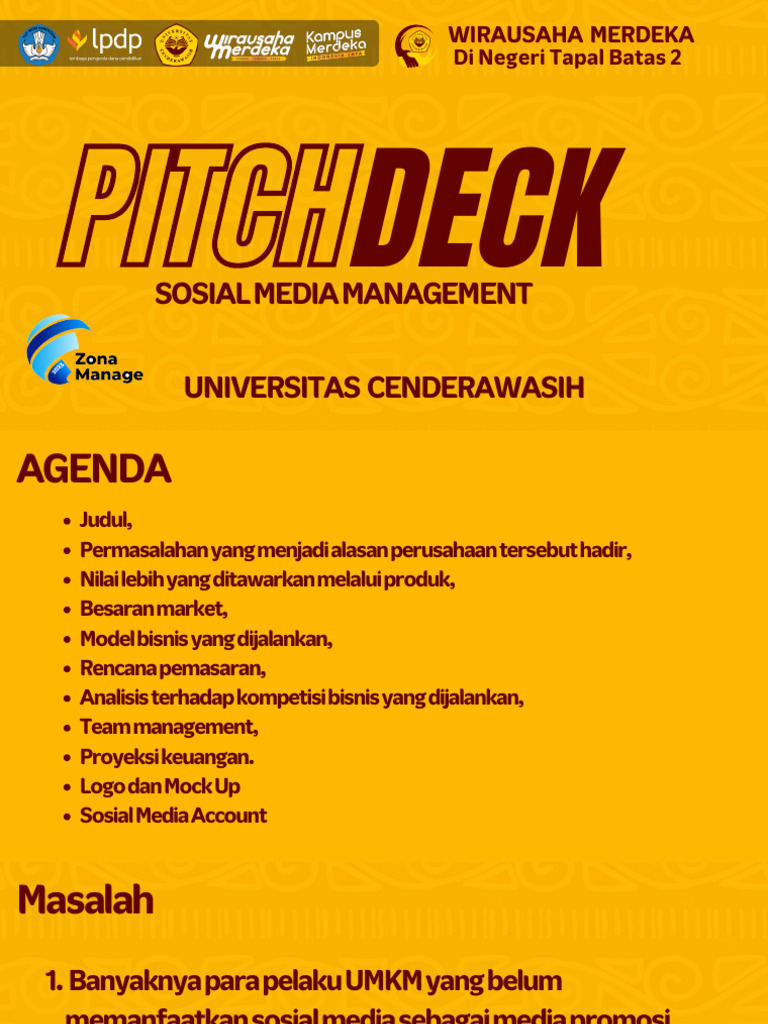 Pitch Deck Zona Manage | PDF | Bisnis