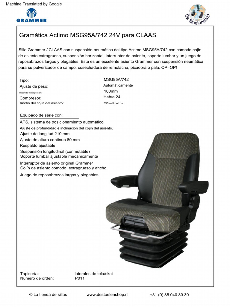 P011 Grammer MSG95A 742 Actimo 24V Voor Claas Luchtgeveerd | PDF