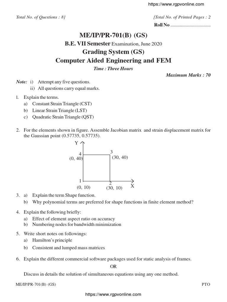 Computer-Aided-Engineering-And-Fem-Exam Paper | PDF | Finite Element ...