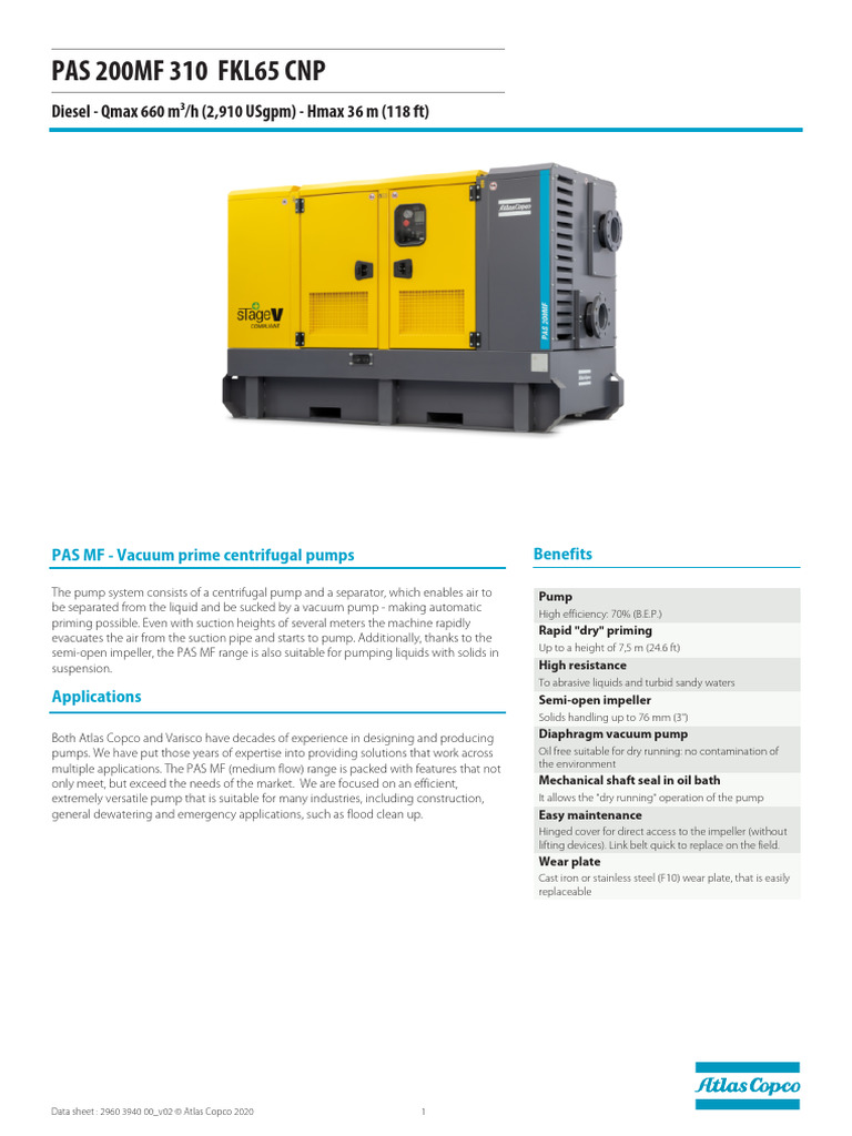 Data Sheet PAS 200MF 310 FKL65 CNP ITH 2960 3940 00 EN | PDF | Pump ...