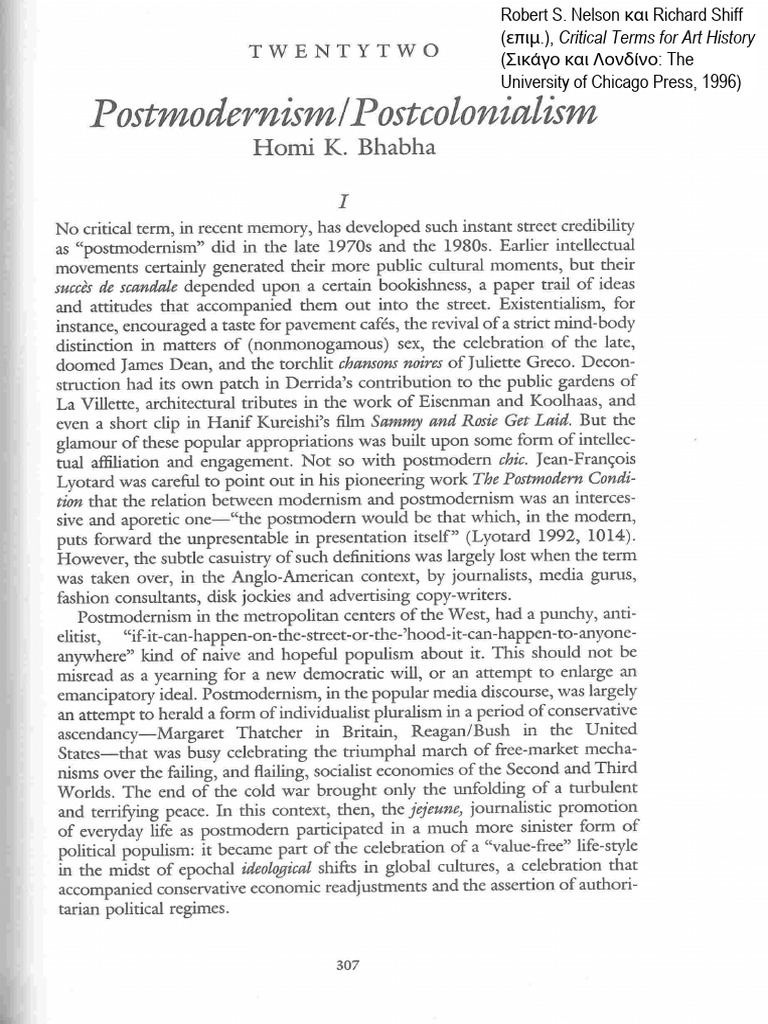 06 Bhabha Postmodernism-Postcolonialism | PDF