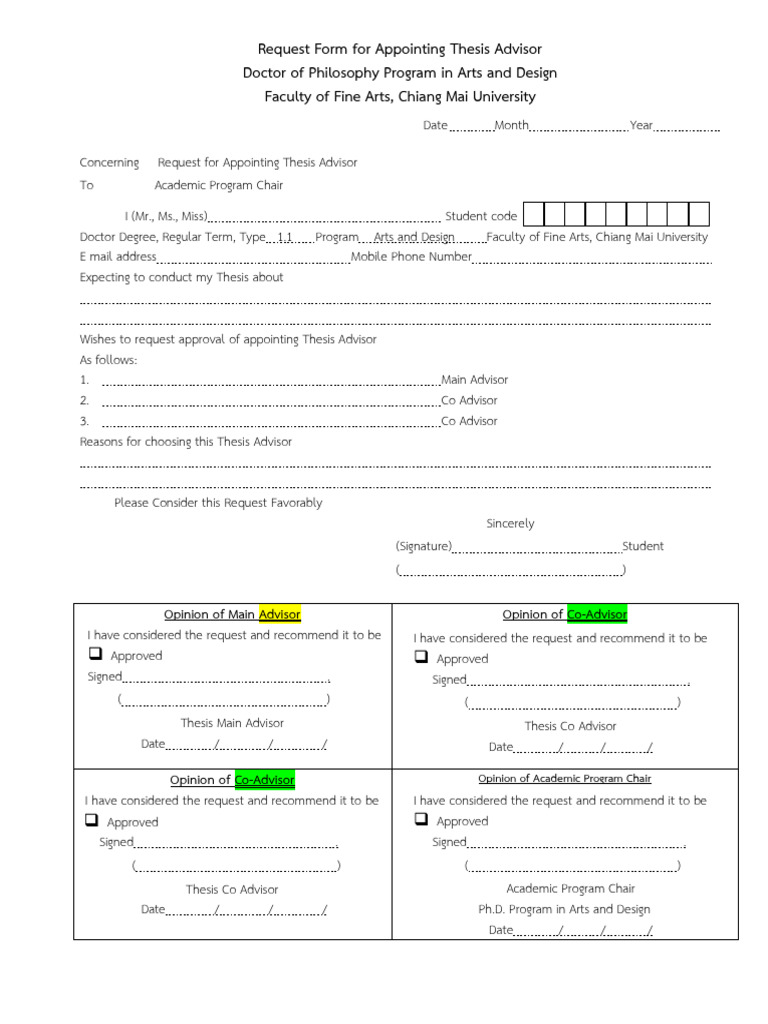 Request Form For Appointing Thesis Advisor - Type 1.1 | PDF | Thesis ...