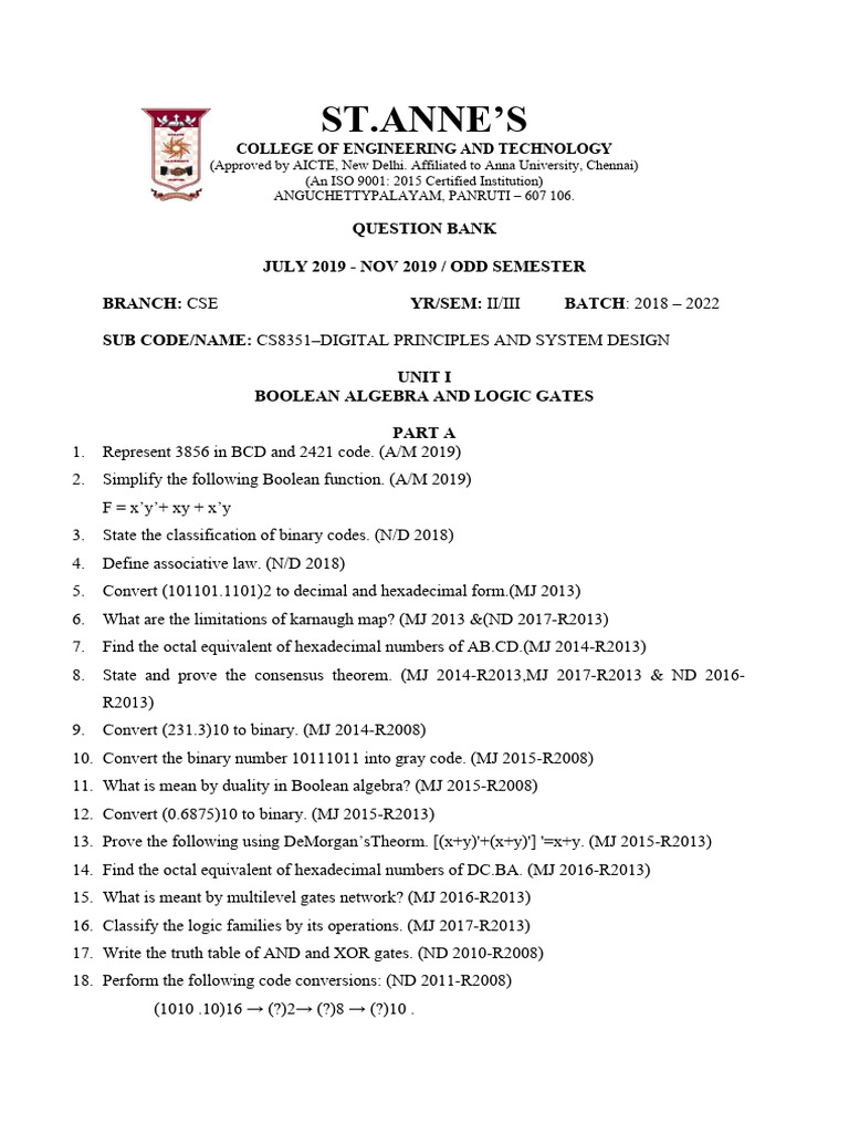CSE Digital Principles Question Bank | PDF | Computer Memory | Random Access Memory