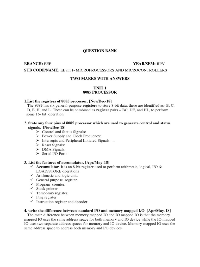 EE8551-Mpmc Two Marks | PDF | Central Processing Unit | Input/Output