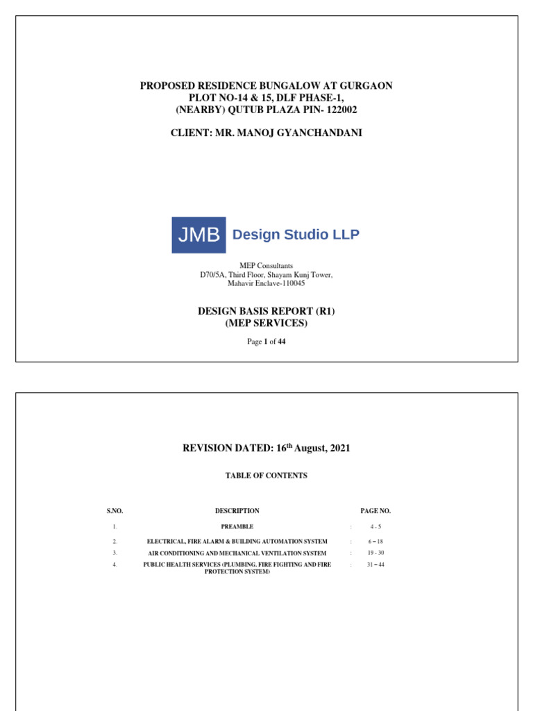 Mep DBR - Mr. Manoj Gyanchandani Residence Gurgaon - r1 | PDF ...
