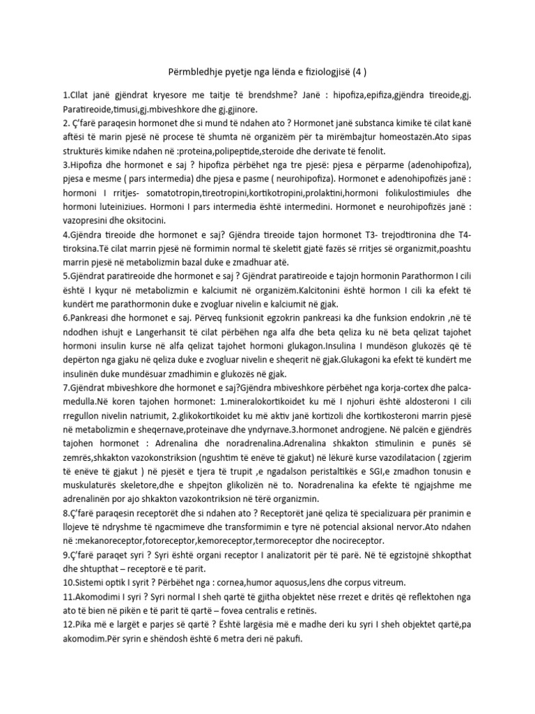 Pyetje Fiziologji | PDF