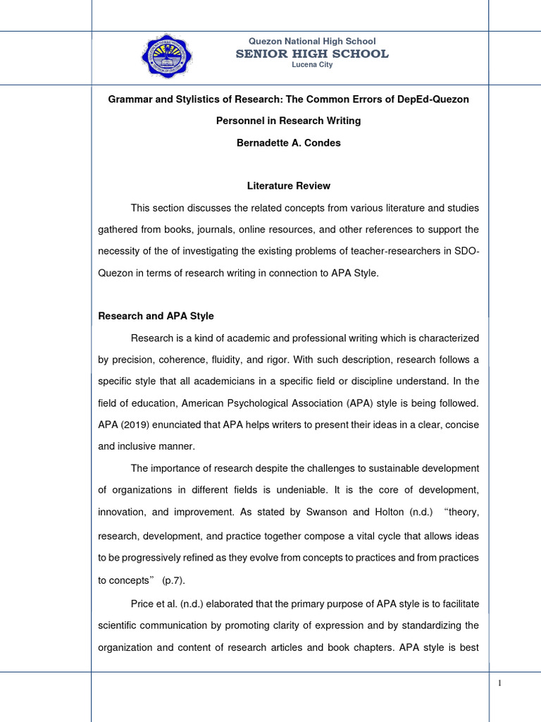 Lit Review Sample | PDF | Apa Style | Citation