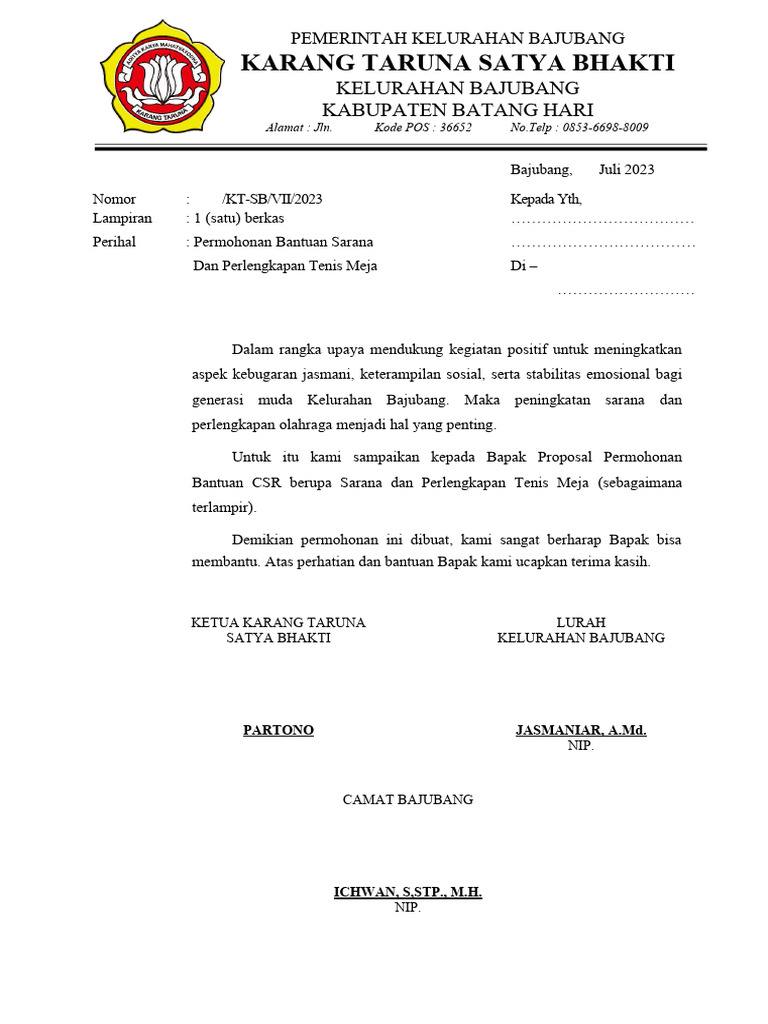 Proposal Bantuan Sarana Tenis Meja | PDF