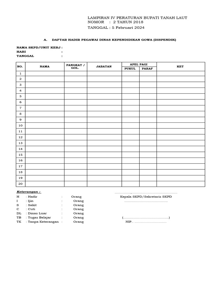 Lampiran A - H.. Contoh Absensi | PDF