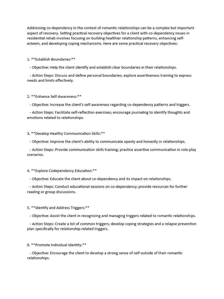 Co Dependency Recovery Objective | PDF | Mindfulness | Self Esteem
