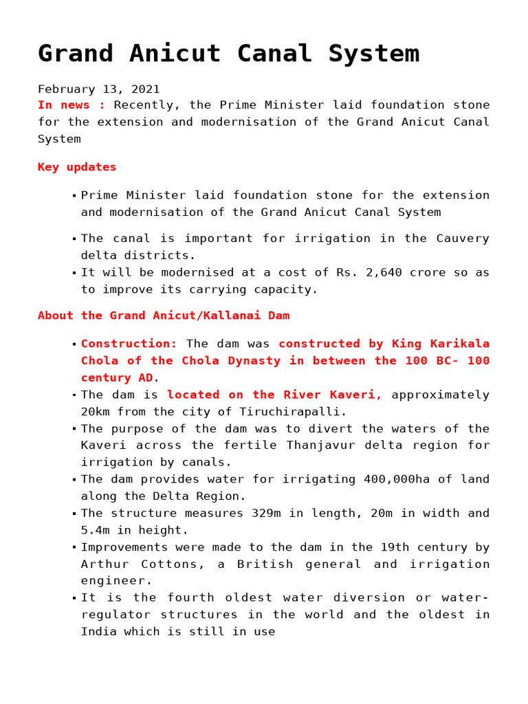 Grand Anicut | Download Free PDF | Dam | South India