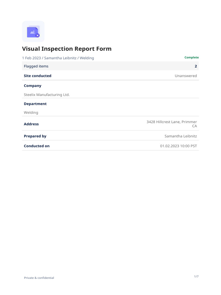 Visual Inspection Checklist Sample PDF Report | PDF | Electric Heating ...