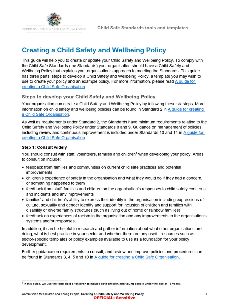 Creating A Child Safety and Wellbeing Policy | PDF | Child Protection ...