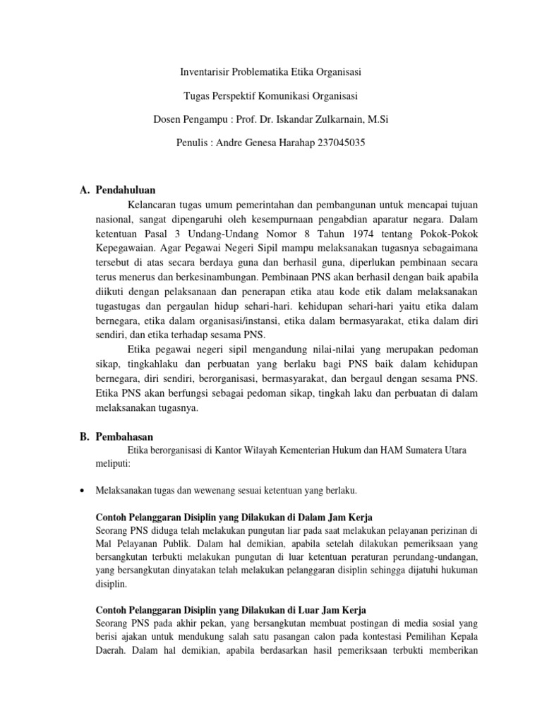 Inventarisir Problematika Etika Organisasi-Andre | PDF