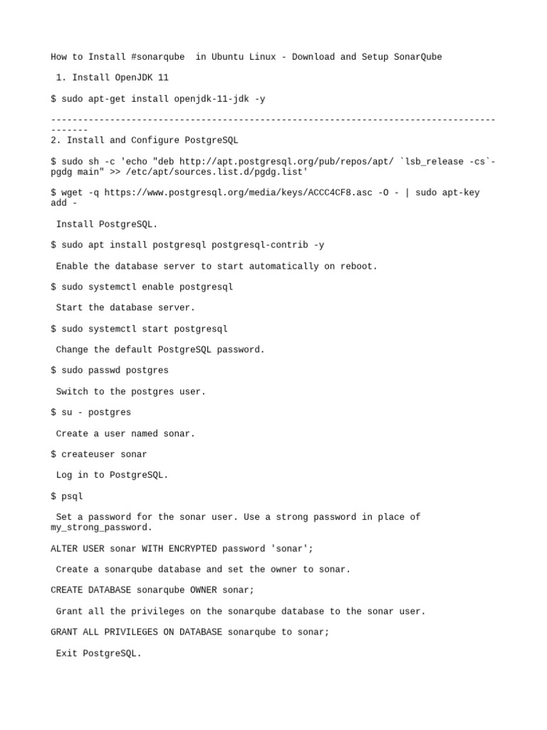 Sonarqube Installation | PDF | Sudo | Postgre Sql