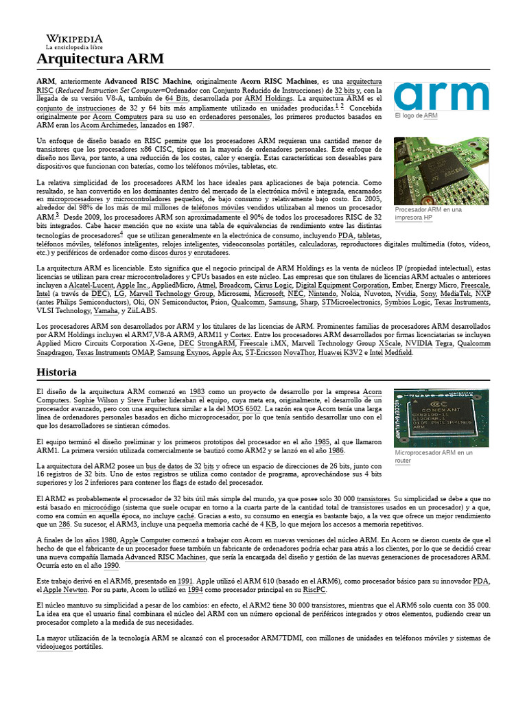 Arquitectura ARM | PDF | Informática | Ingeniería Informática