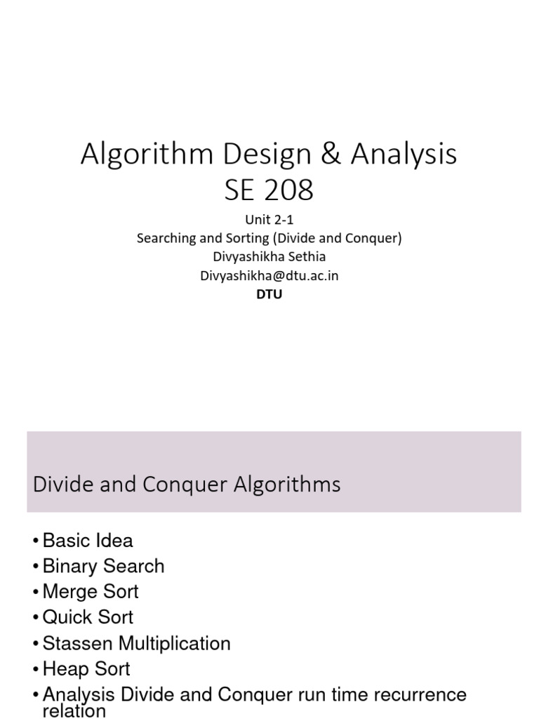 Unit2 1DivideNConquerRecurrence | PDF | Mathematical Logic | Applied ...