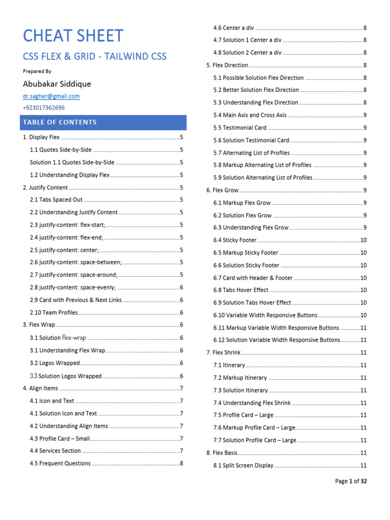 Cheat Sheet Css Flex And Grid Tailwind Css By Abubakar Pdf Page Layout Web Development