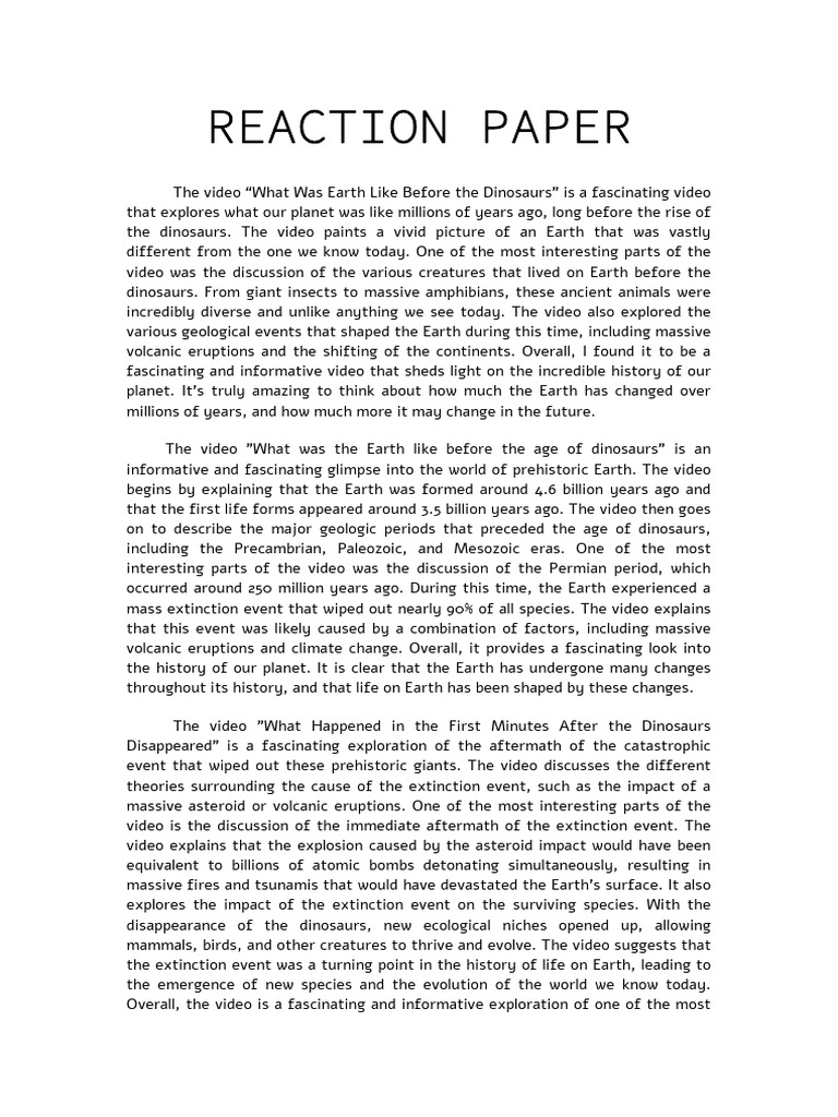 Reaction Paper | PDF | Dinosaurs | Earth