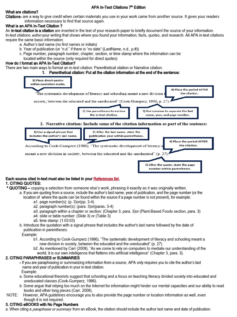 In Text Citation Notes | PDF | Citation | Apa Style