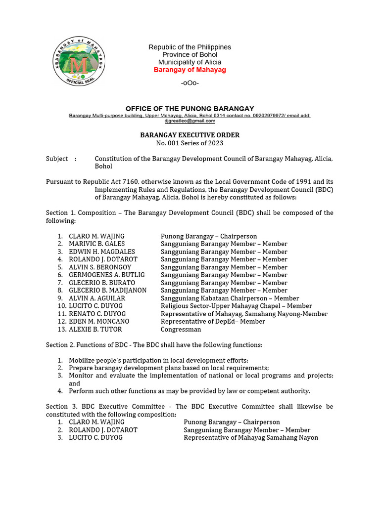Reorganization of Barangay Development Council (BDC) | PDF | Government ...