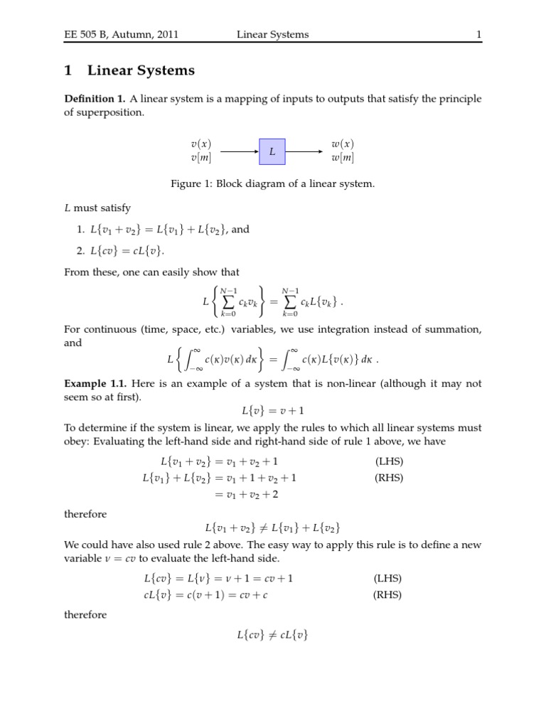 1 Linear Systems: Definition 1 | Download Free PDF | Eigenvalues And Eigenvectors | Discrete ...