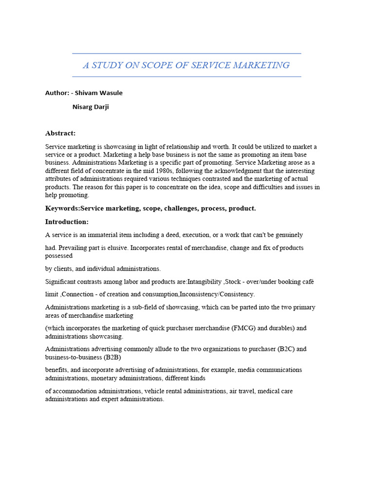 A Study On Scope of Service Marketing | PDF | Marketing | Economies