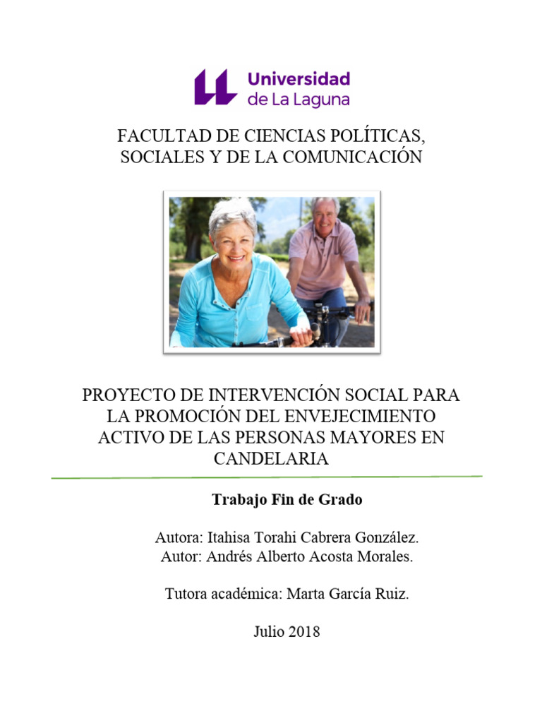 Proyecto de Intervencion Social para La Promocion Del Envejecimiento Activo de Las Personas ...