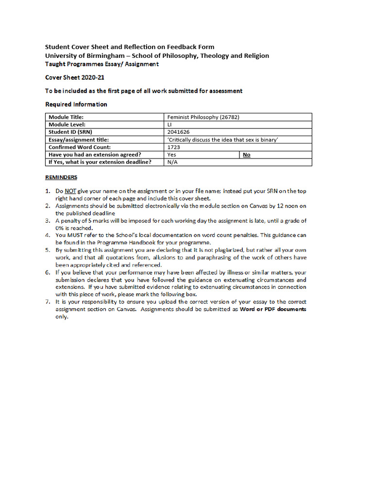 Sex Is Binary Essay | PDF | Gender | Gender Studies