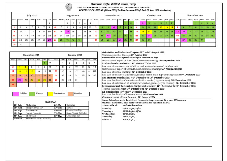 VNIT Winter 2023 Academic Calendar | PDF | Academic Term | Schools