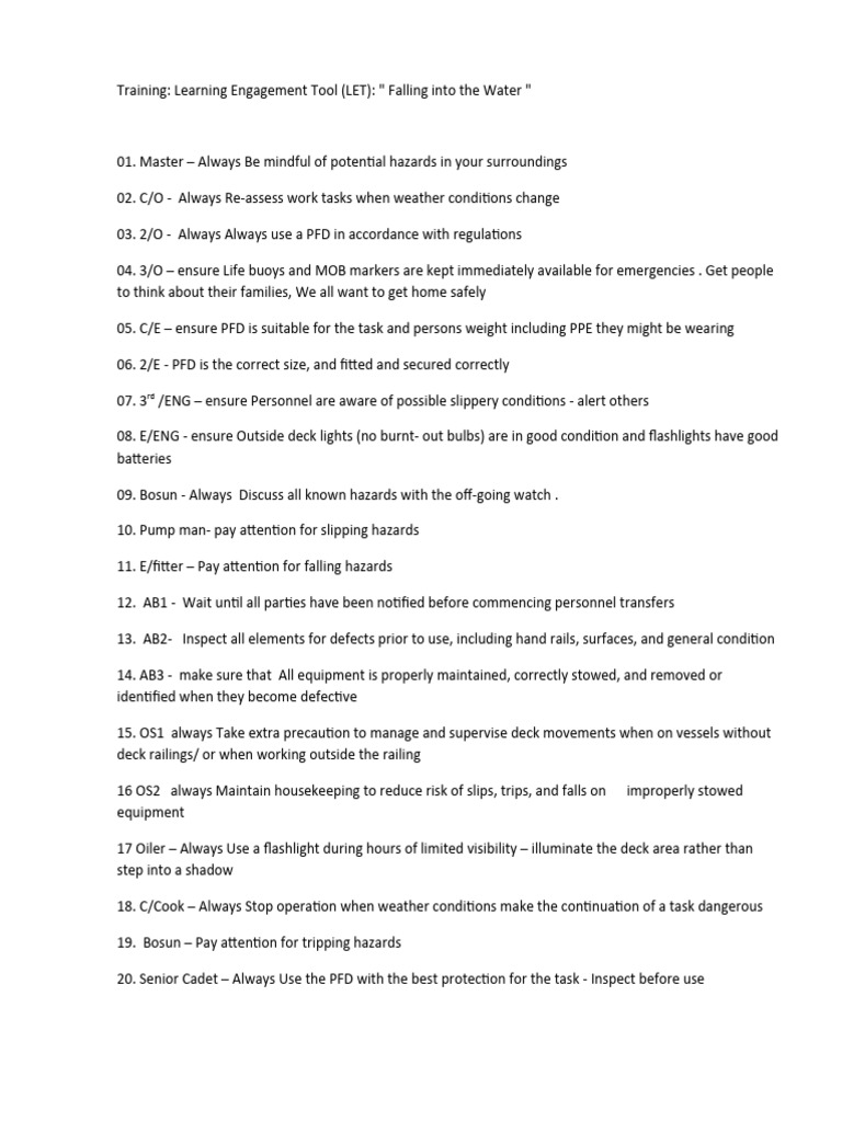 Learning Engagement Tool (LET) Falling Into The Water | PDF