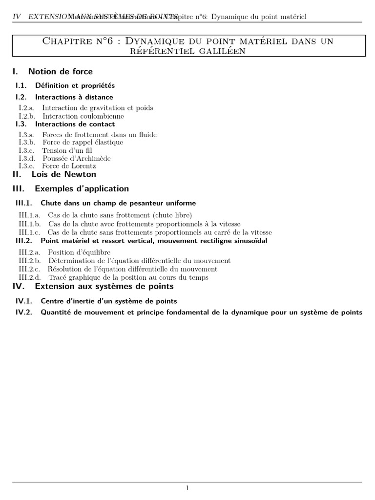 Plan Cours 6 | PDF | Lois du mouvement de Newton | Obliger