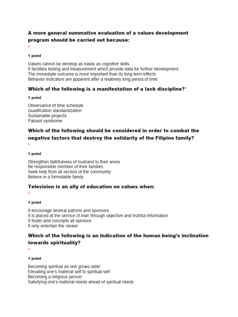 A More General Summative Evaluation of A Values Development Program Should Be Carried Out ...